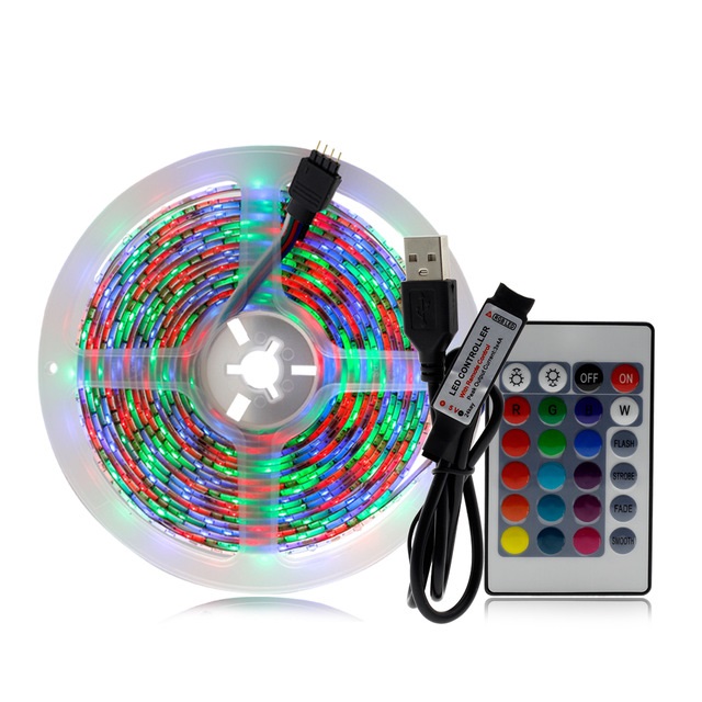 5V 2835 SMD RGB LED Strip RGB Color Changeable with 24Key Remote ...